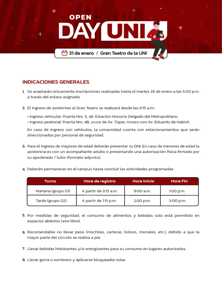 Indicaciones Open Day | PDF