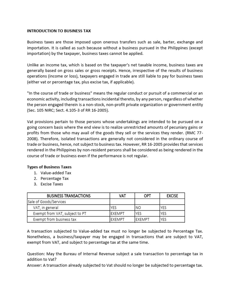 Introduction To Business Tax | PDF | Value Added Tax | Taxes
