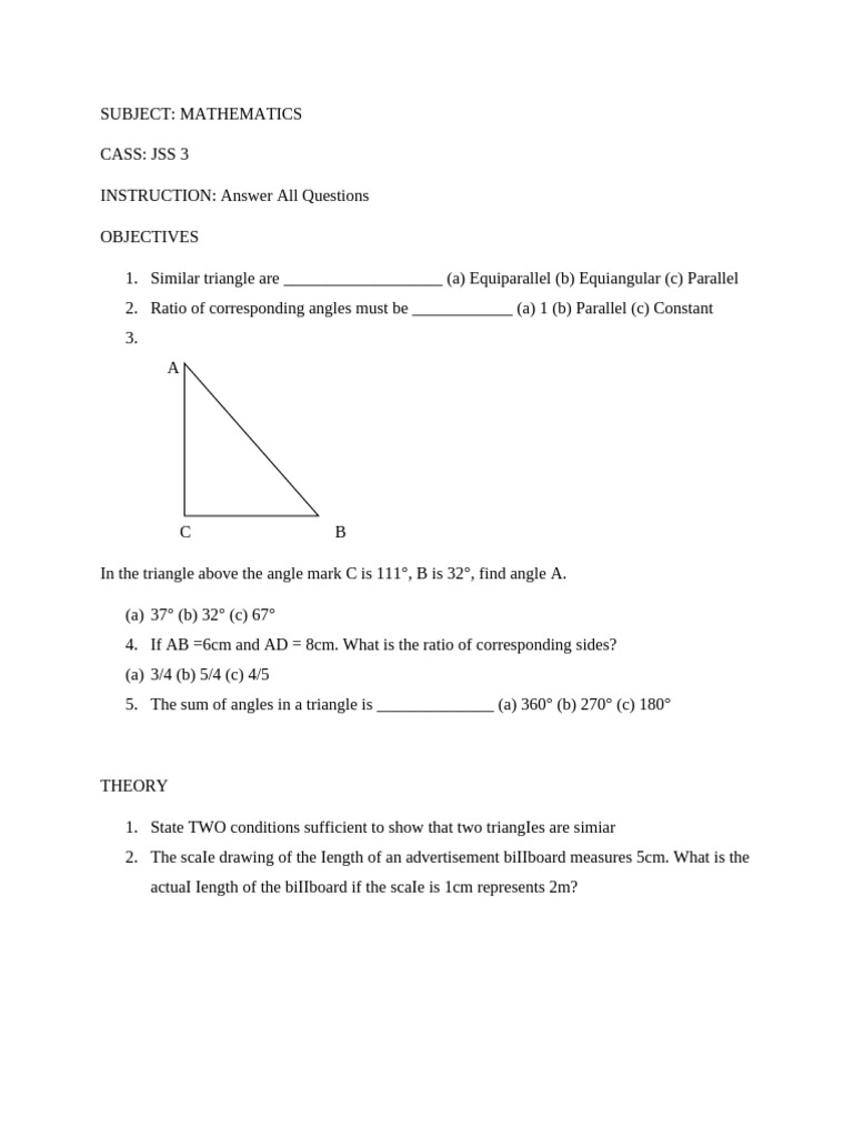Jss 3 Weekly Test | PDF