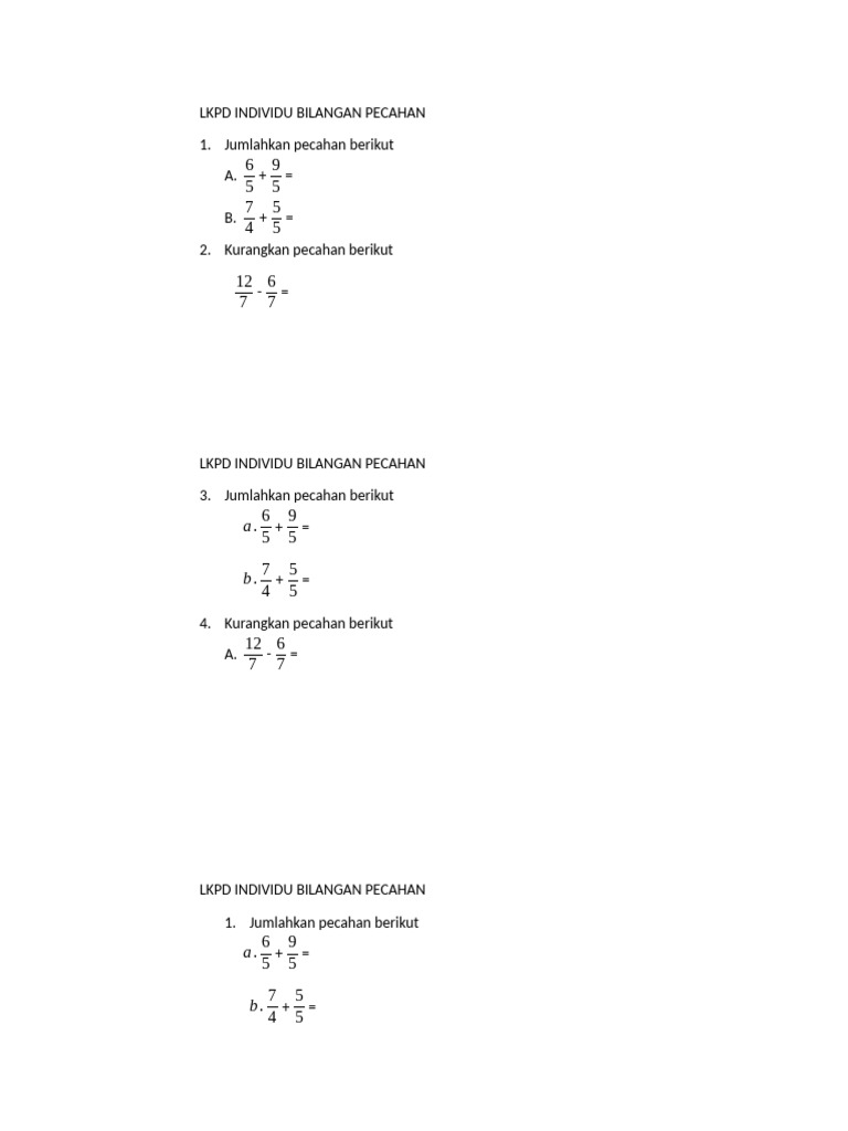 LKPD Individu Bilangan Pecahan | PDF