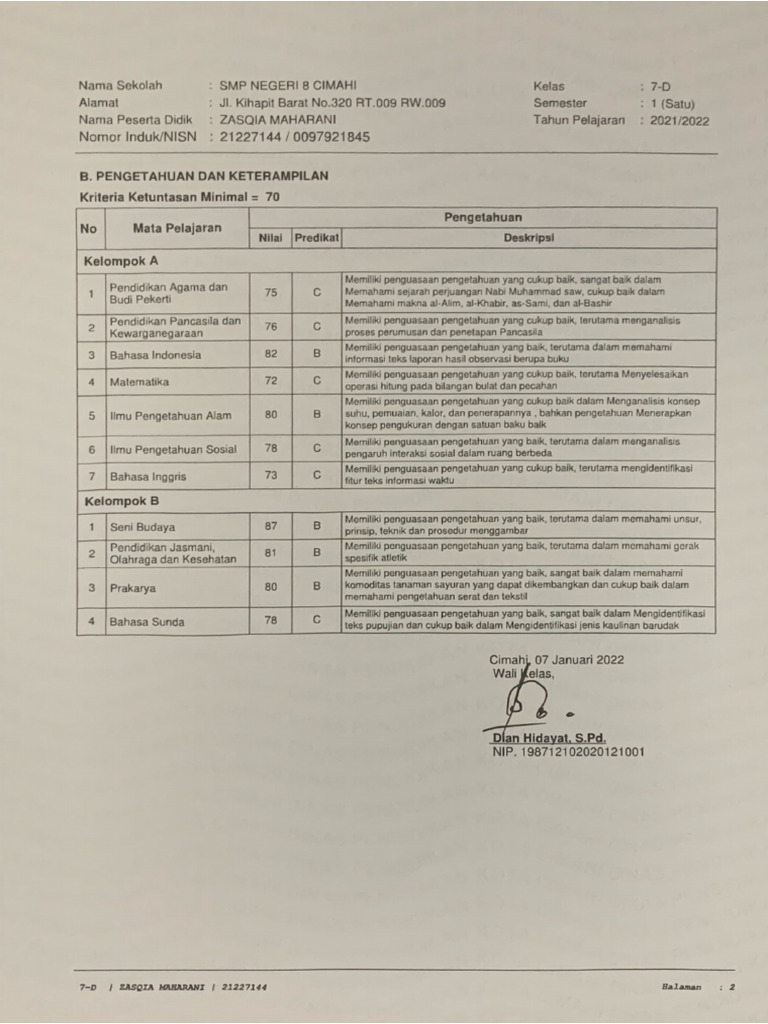 Nilai Rapot II | PDF