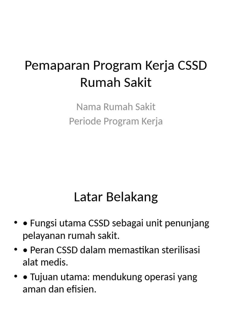Program Kerja CSSD Rumah Sakit | PDF