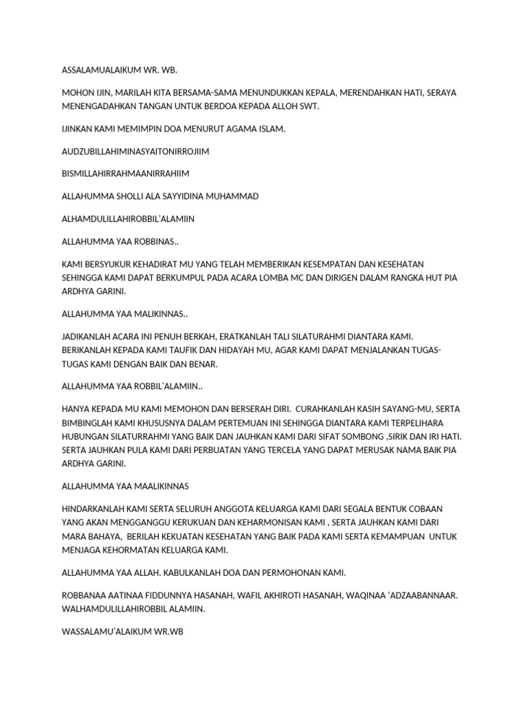 Doa Lomba Hut Pia | PDF