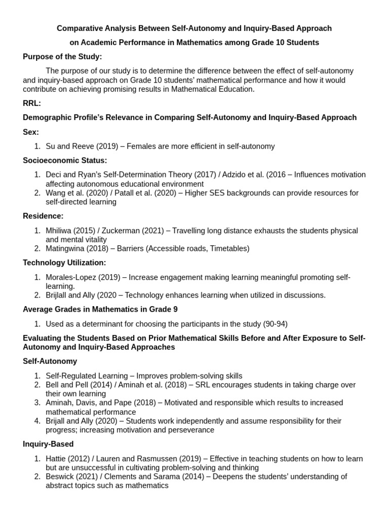 Comparative Analysis Between Sel1 PART 2 | PDF | Statistics | Inquiry Based Learning