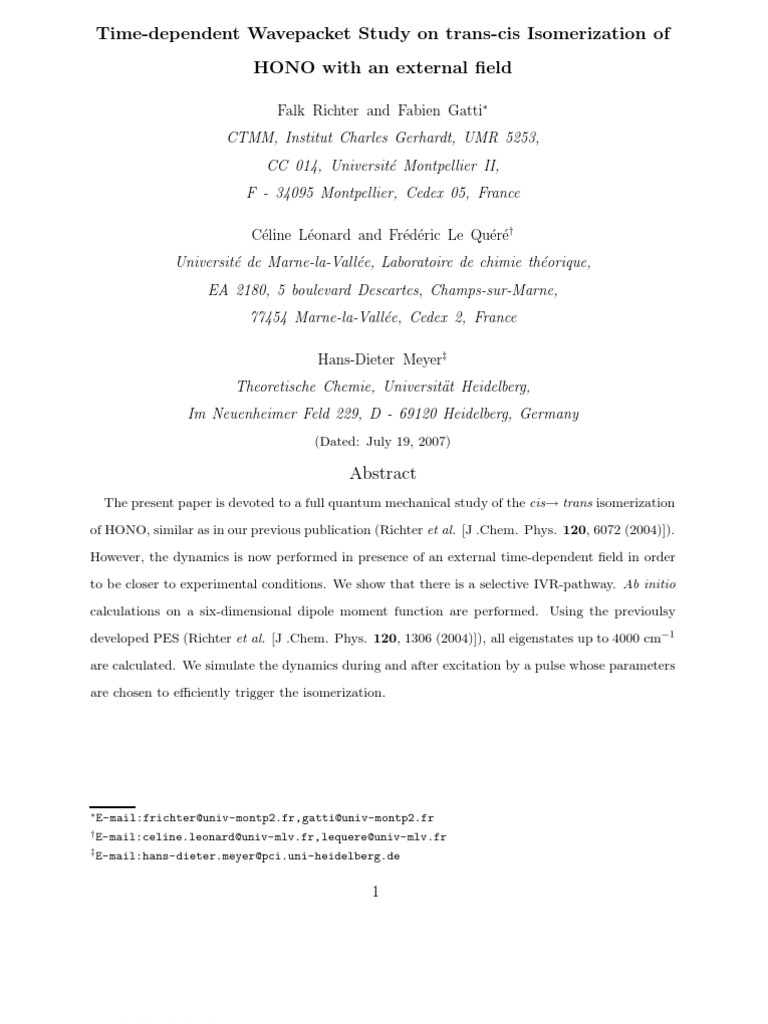 Falk Richter Et Al - Time-Dependent Wavepacket Study On Trans-Cis ...