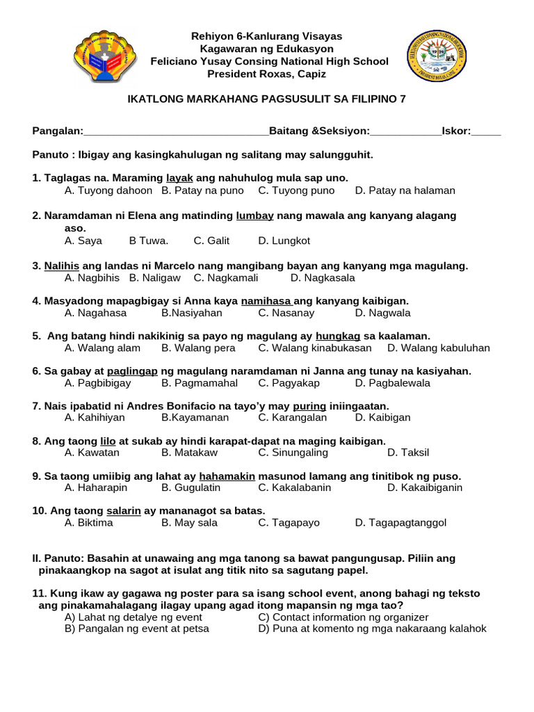 3rd Grading Grade 7 | PDF