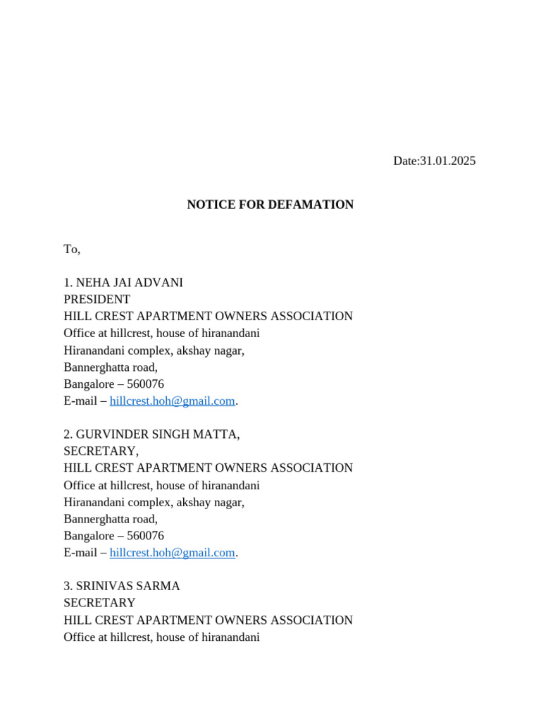 Sandeep Nahata - Defamation Notice - Redraft | PDF | Justice | Crime ...