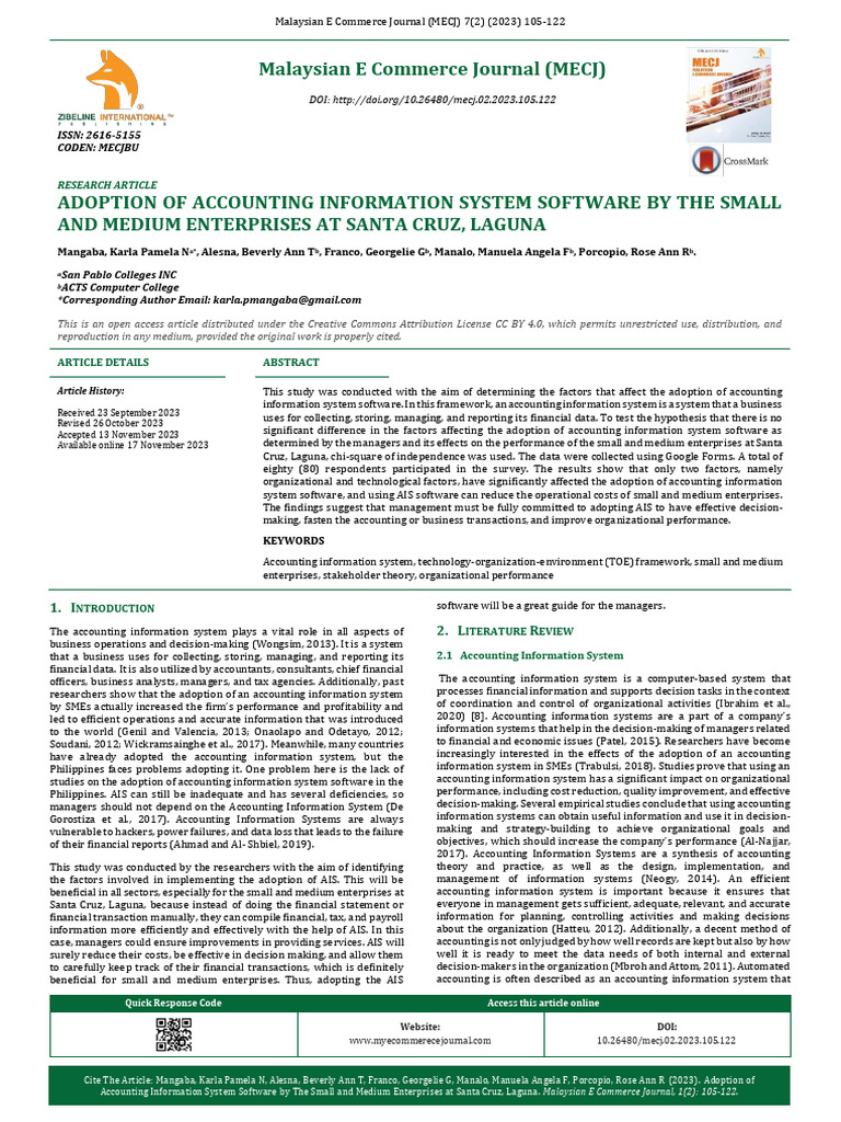 Adoption of Accounting Information System Software | PDF | Quick Books ...