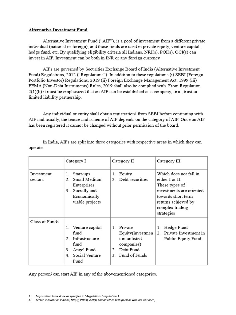 AIF Regulations & Investment Guide | PDF | Partnership | Investing