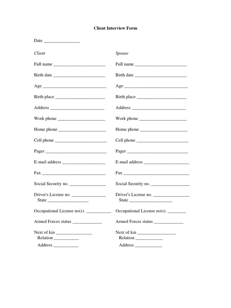 Client - Interview Intake Form - Family Law | PDF | Debt | Child Custody