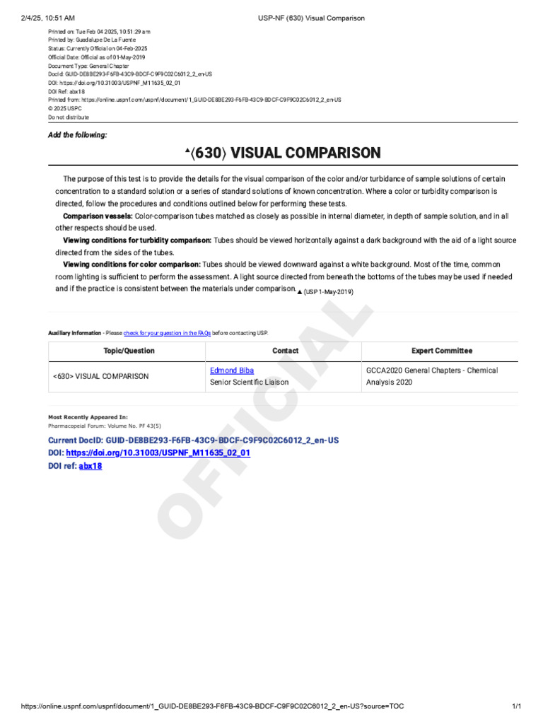 USP-NF 〈630〉 Visual Comparison | PDF