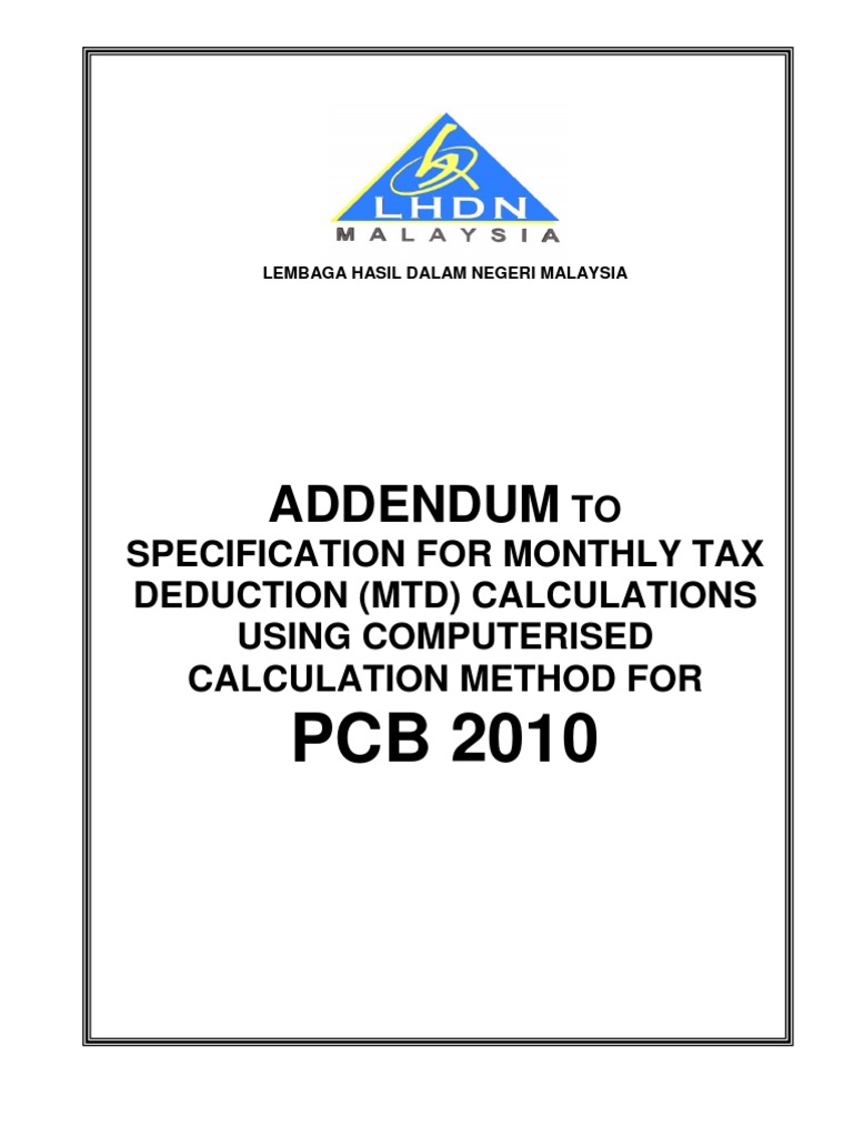Addendum: TO Specification For Monthly Tax Deduction (MTD) Calculations ...