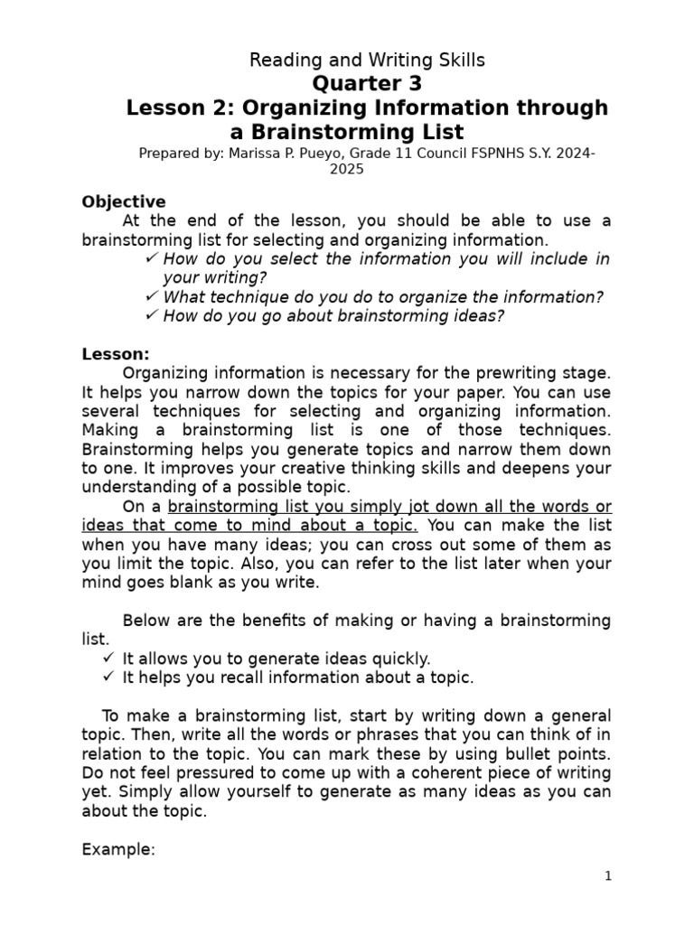Lesson 2 | PDF | Brainstorming | Human Communication