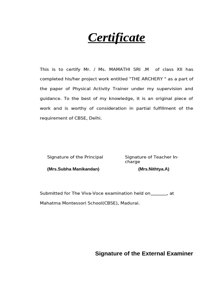 XII PAT - Certificate Acknowledgement | PDF