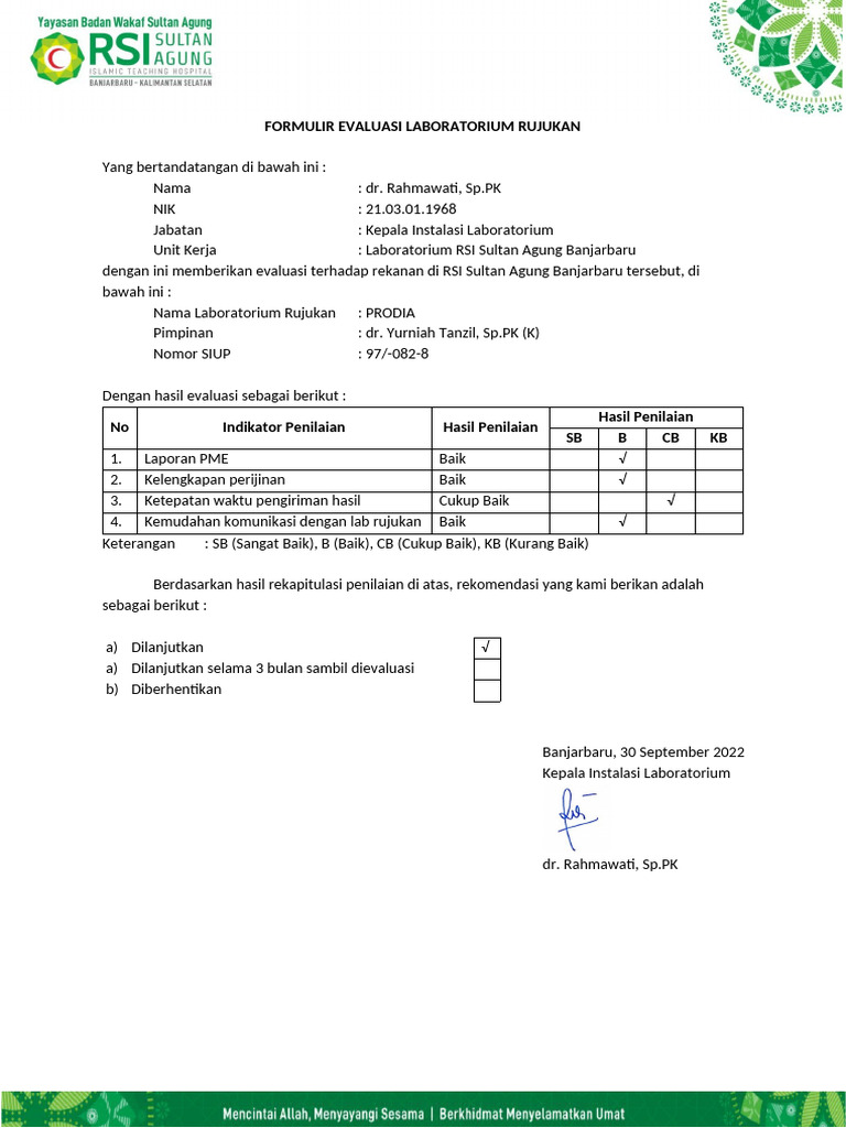 Form Evaluasi Pelayanan Lab Rujukan | PDF