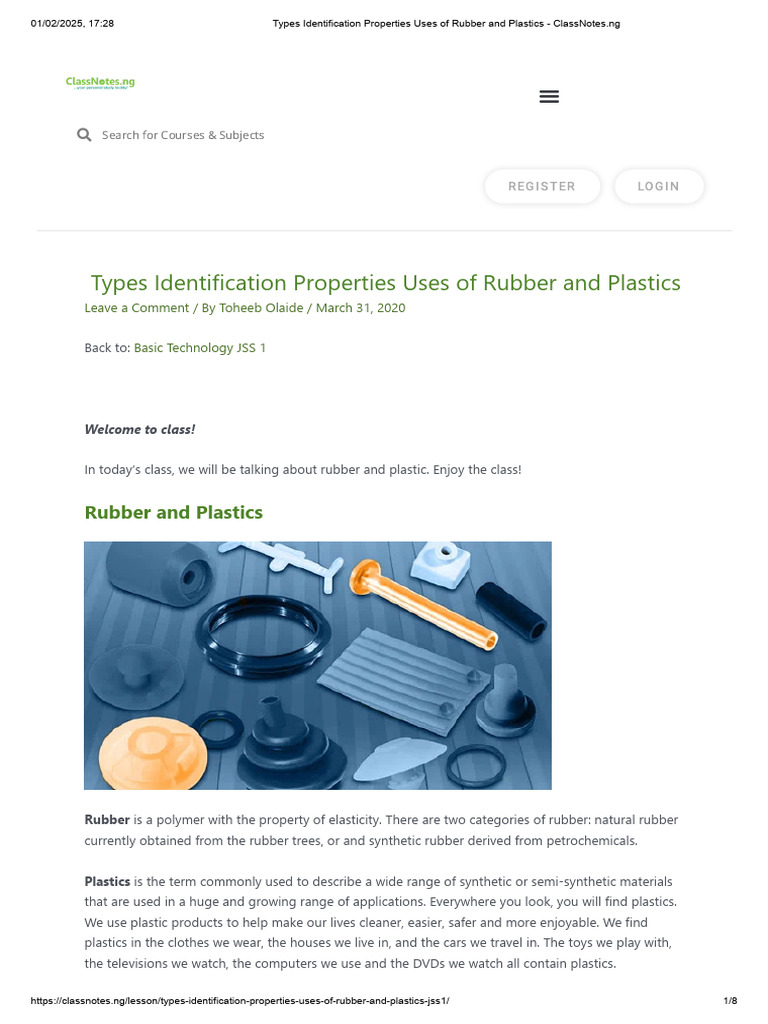 Uses and Properties of Rubber and Plastics | PDF | Natural Rubber ...