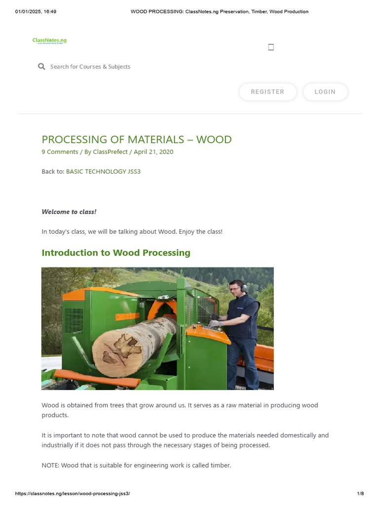 Wood Processing for JSS3 Students | PDF | Wood | Lumber