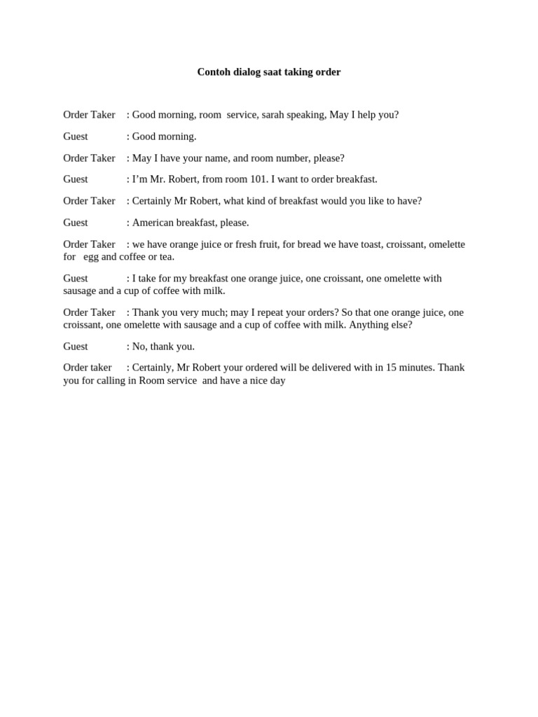 Breakfast Order Dialog Example | PDF