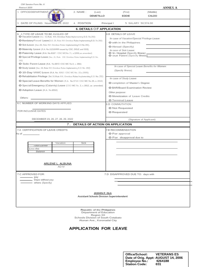 2021 Form 6 New Leave | PDF