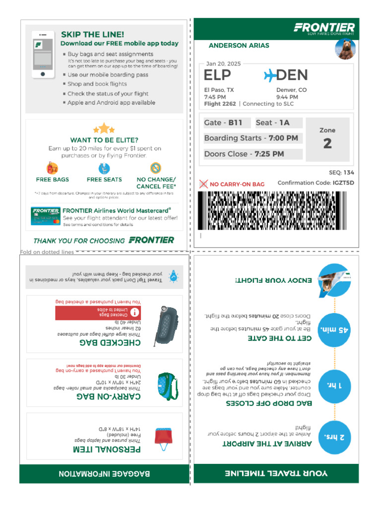 ELP DEN: Gate - Seat - Boarding - Starts Doors Close | PDF | Baggage