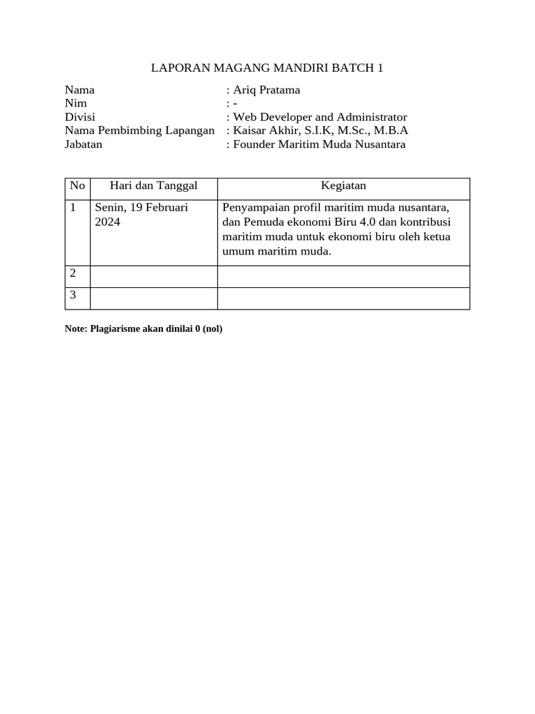 Format Laporan Magang Mandiri Batch 1 | PDF