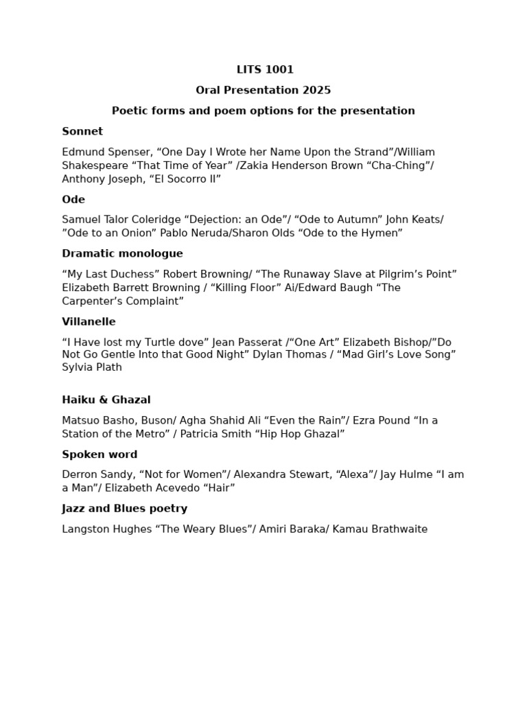 Poetic Forms for LITS 1001 Presentation | PDF