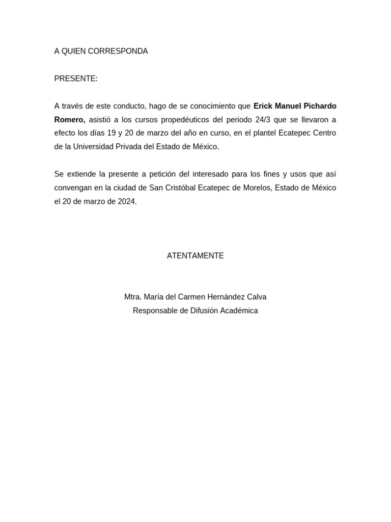 A Quien Corresponda | PDF