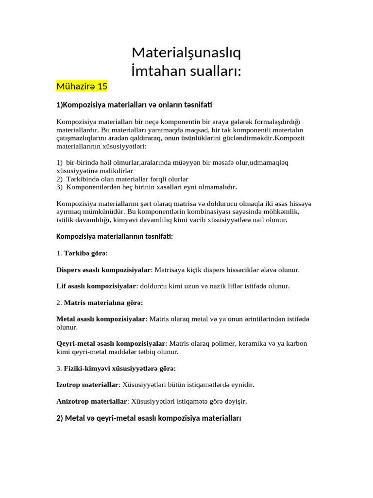 Materialşunaslıq imtahan | PDF