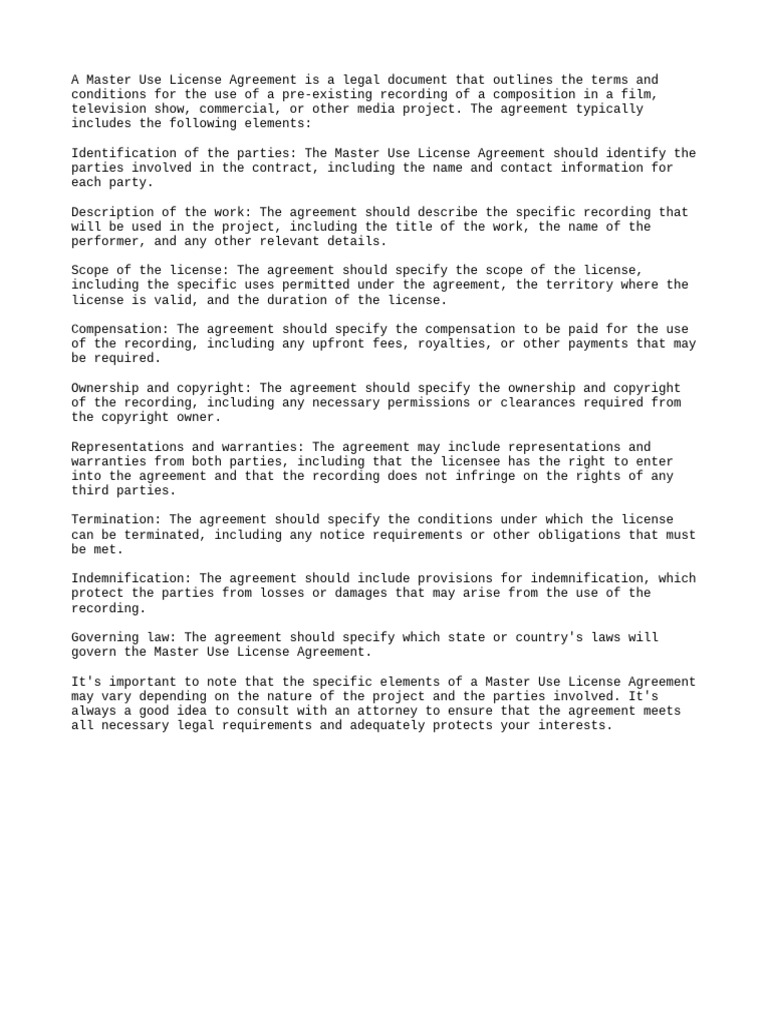 Master Use License Agreement | PDF