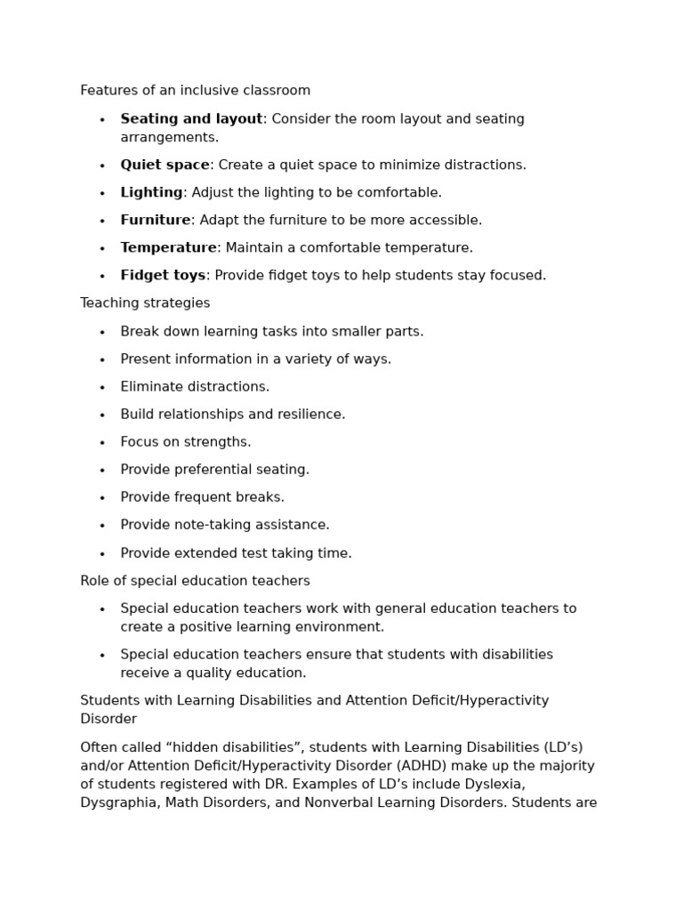 Features of An Inclusive Classroom | PDF | Learning Disability | Autism