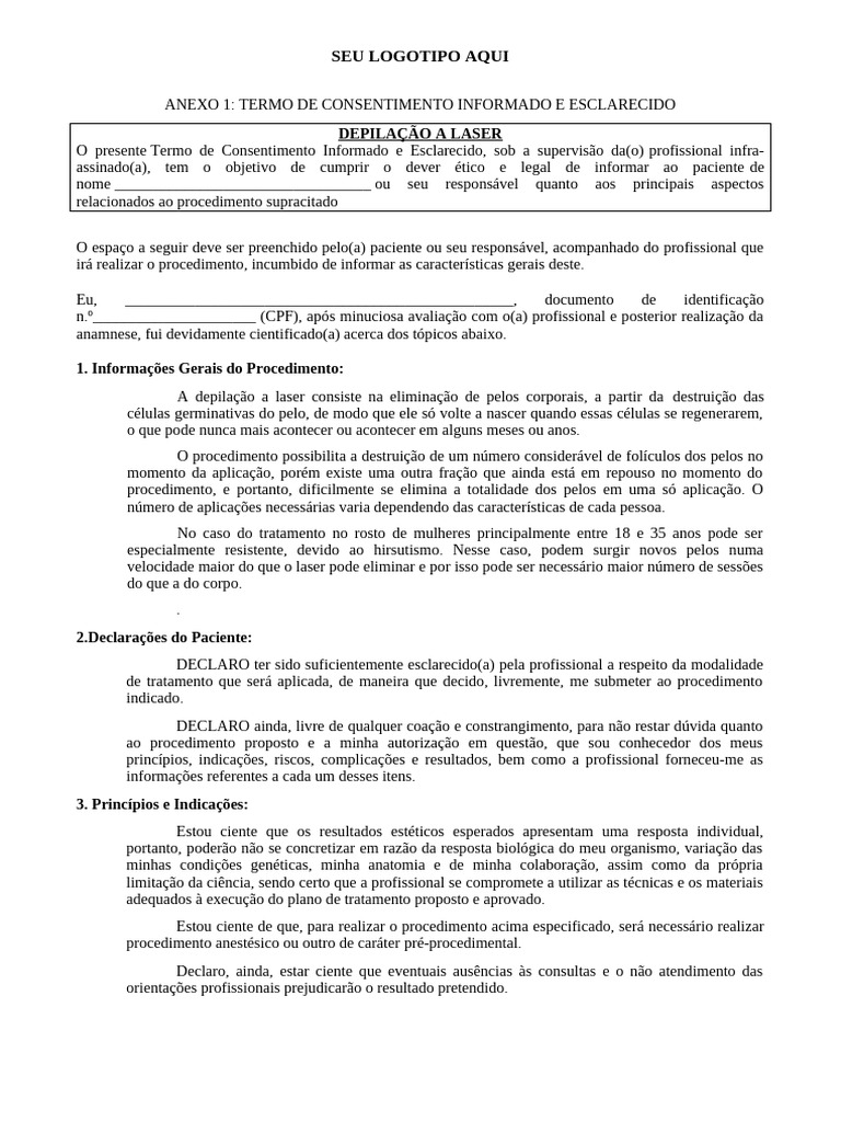 TERMO - DEPILA%C3%87%C3%83O LASER 3 | PDF | Publicidade | Consentimento ...