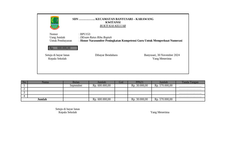 Format Kwitansi SPJ Bos | PDF