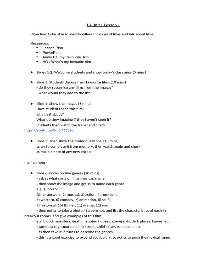 Cinema 1 lesson plan | PDF