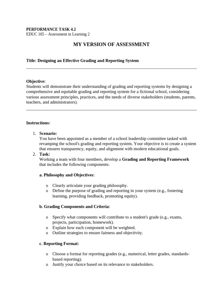 Educ 105 - Finals - Performance Task 4.2 | PDF | Educational Assessment | Cognition