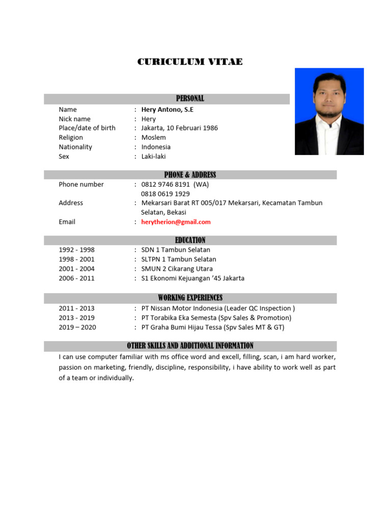 Hery Antono's Professional CV | PDF