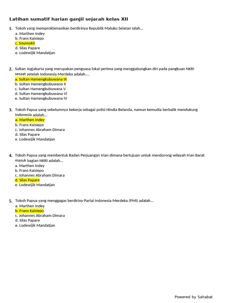 Latihan Soal Sejarah Kelas Xii Ganjil | PDF