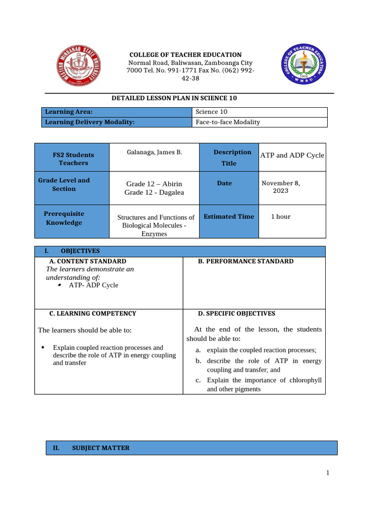 Mendoza Biomolecules Lesson-Plan | PDF | Adenosine Diphosphate ...