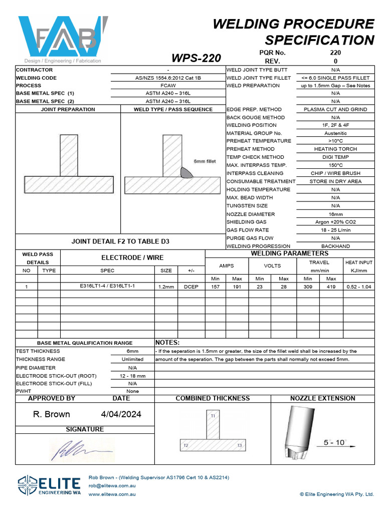 WPS-220 - Rev0 FCAW SS | PDF | Welding | Construction