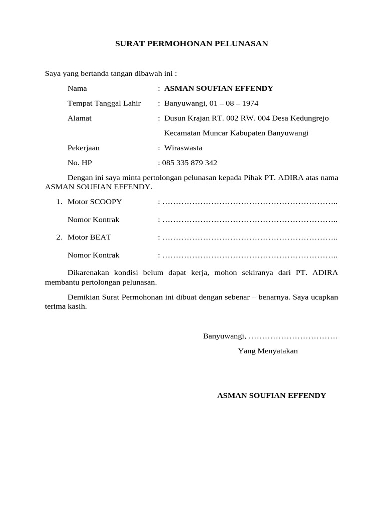 Surat Permohonan Pelunasan | PDF