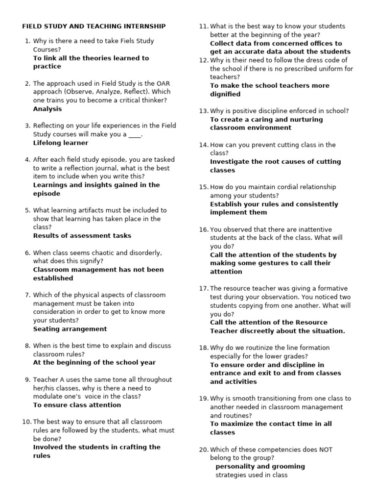 Field Study and Teaching Internship Guide | PDF | Classroom Management ...