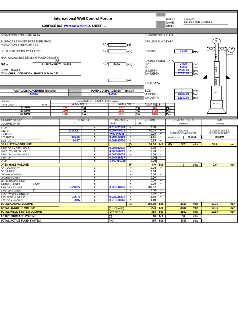 KILL SHEET (@12630 ft) | PDF | Mechanical Engineering | Chemical ...
