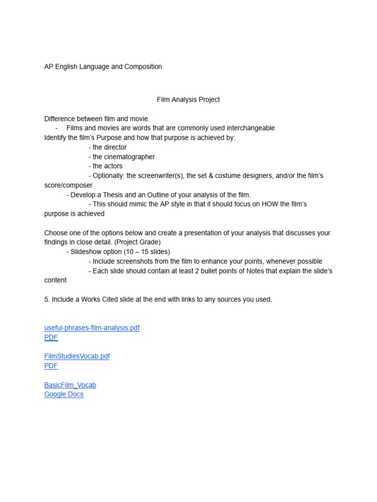 AP English Film Analysis Guide | PDF