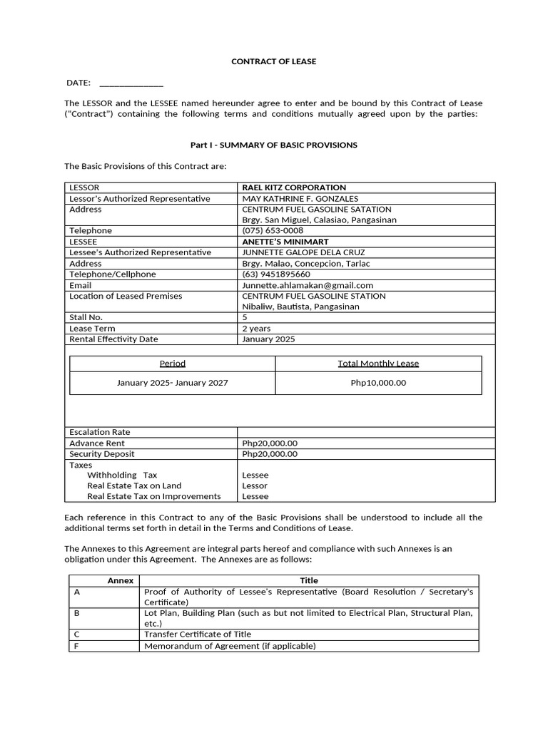 Rael Kitz Corp Lease Agreement | PDF | Lease | Real Property Law