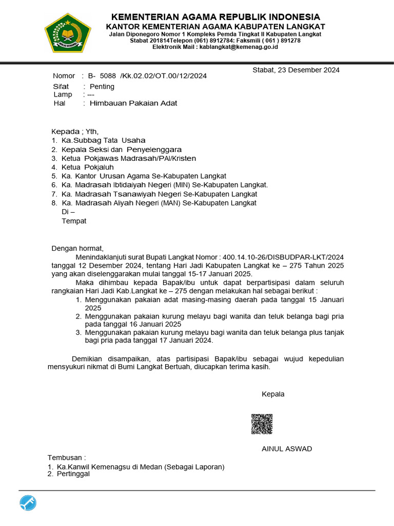Himbauan Pakaian Adat Hari Jadi Langkat | PDF