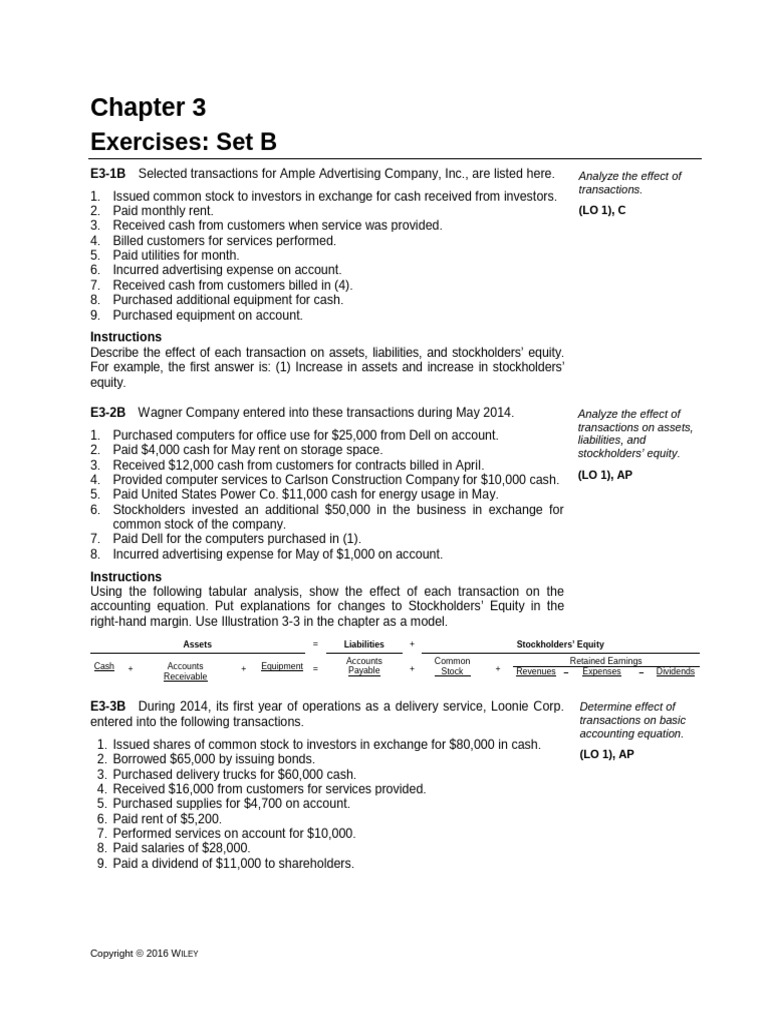 Ch03 Exercises | PDF | Debits And Credits | Equity (Finance)