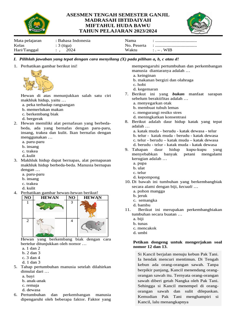 Soal Ats Ganjil Kelas 3 B. Indonesia | PDF