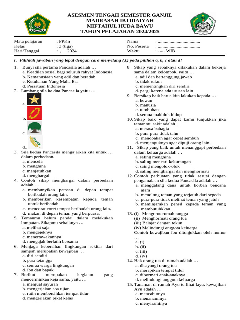 SOAL ATS GANJIL KELAS 3 PPKN | PDF