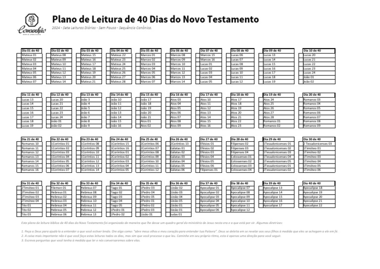 Leitura Do Novo Testamento Em 40 Dias Pdf Evangelho De Mateus