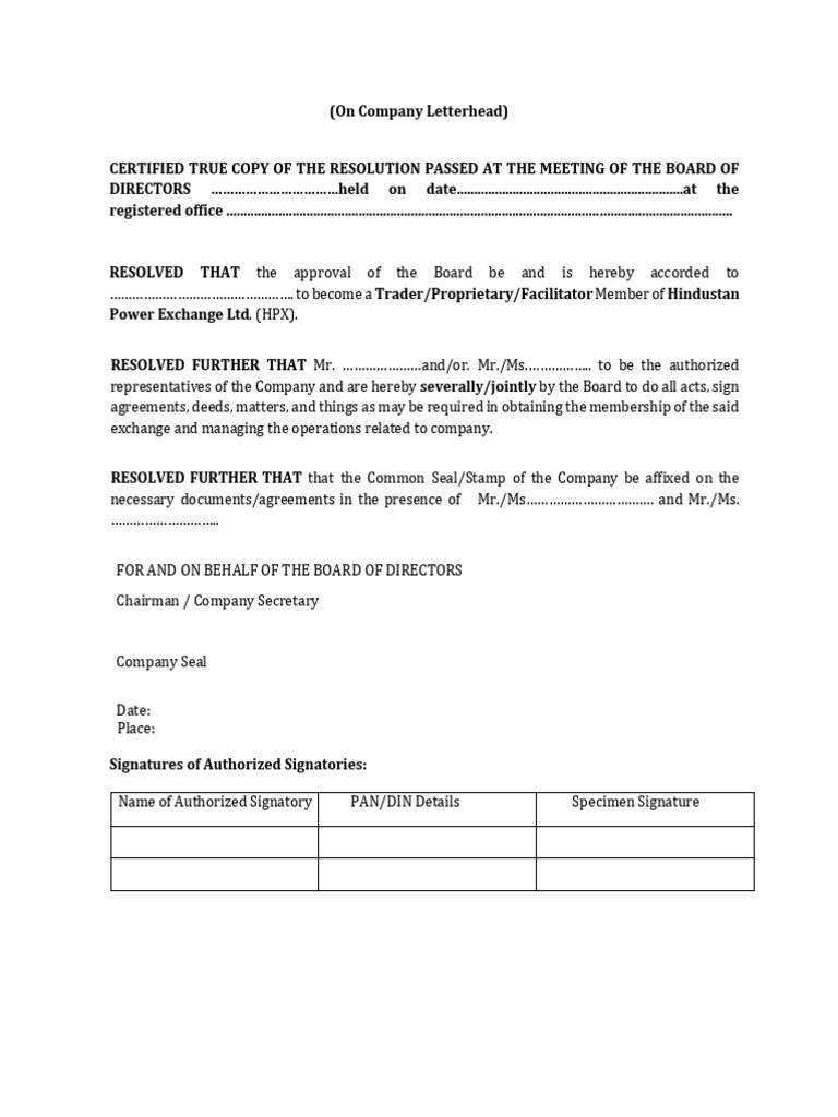 Board Resolution for HPX Membership | PDF