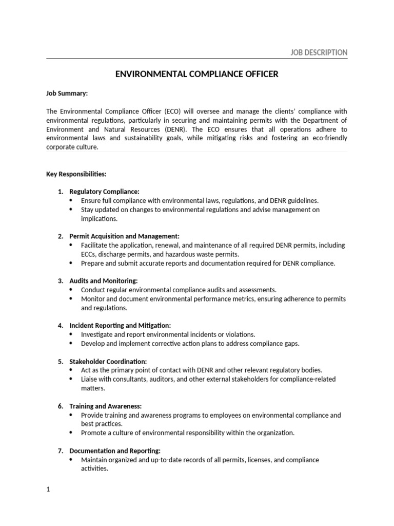 Environmental Compliance Officer Role | PDF | Regulatory Compliance | Audit